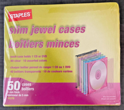 Staples Slim Jewel 50 Pack CD/DVD Cases 40 Clear 10 Assorted Colors ...