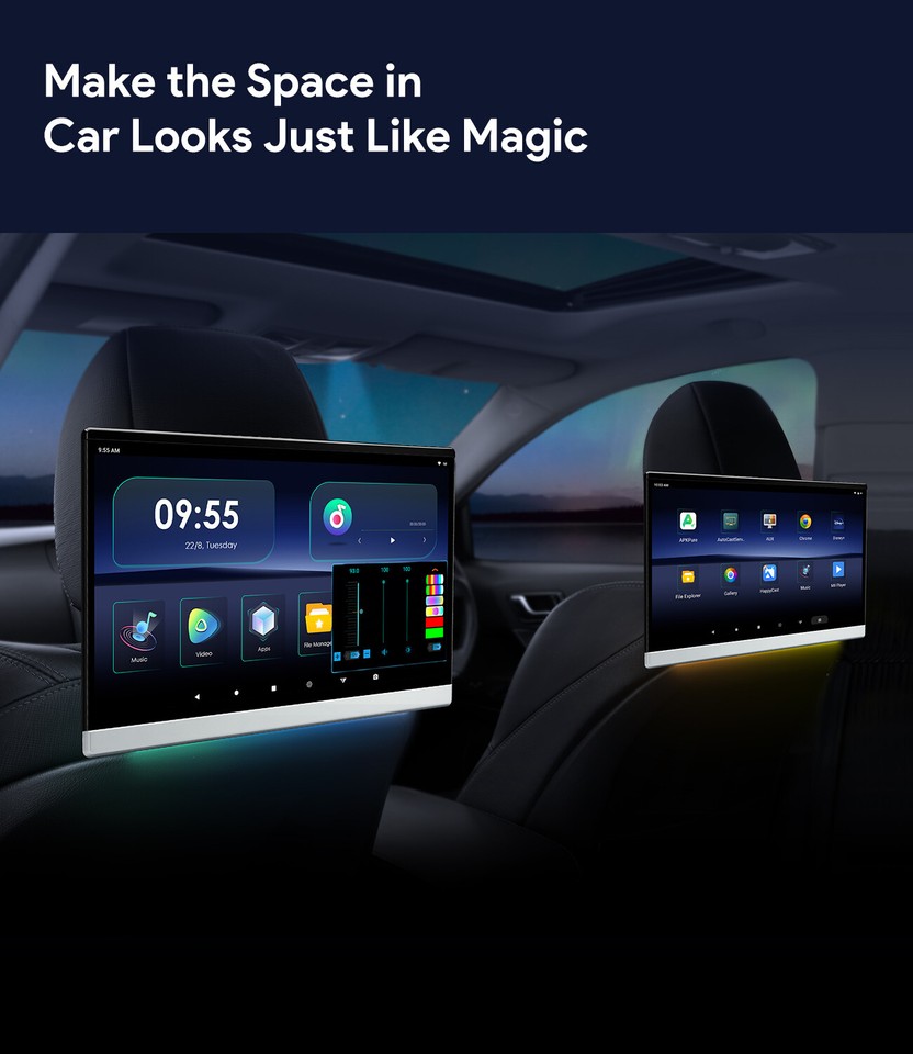 FHD 13.3'' IPS Screen Android 2+32GB Car Headrest Monitor Video Player ...