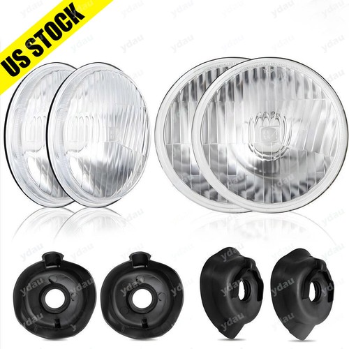 4Pcs 5.75" Round Glass Headlight Housing Hi/Low Beam For H4 LED HID ...