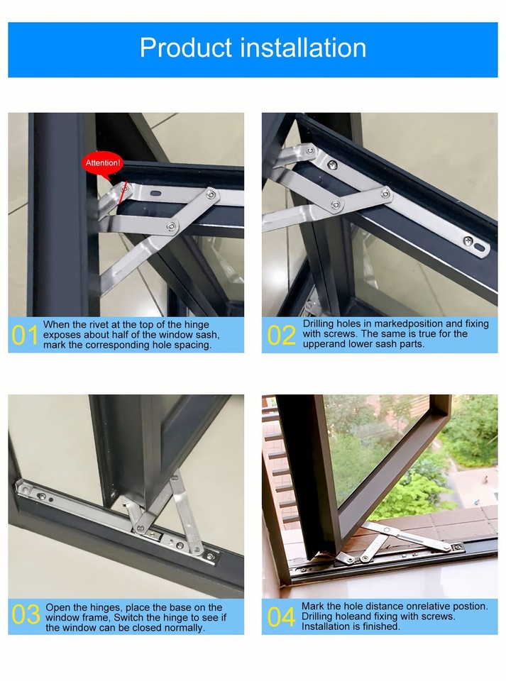 2 Pair Casement Window Hinges Stainless Steel 10 Inch 2mm 18.5mm Groove ...