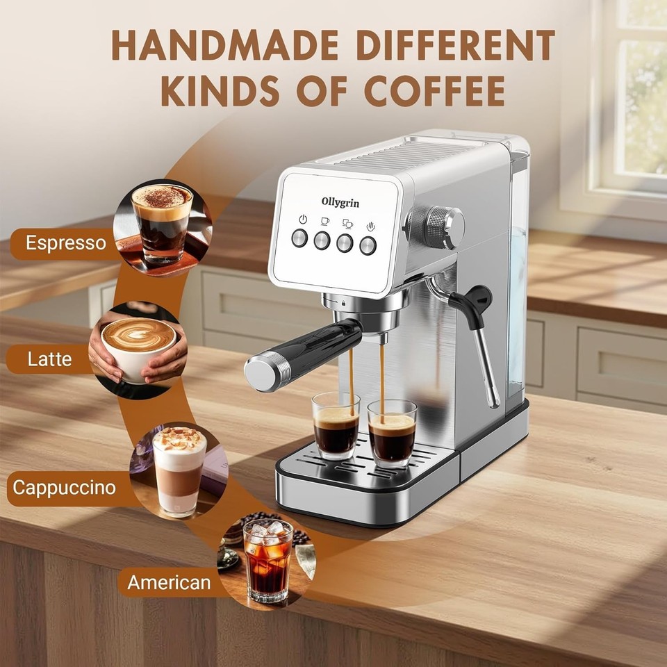 20 Bar Espresso Machine with Steam Wand - Dual Shot Espresso Maker | eBay
