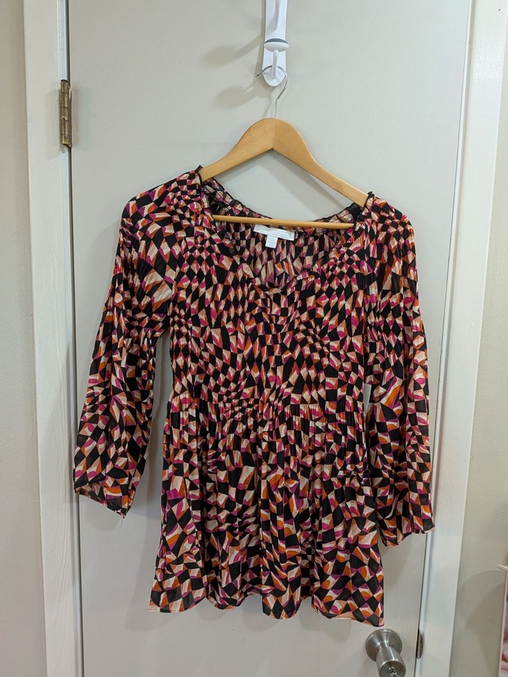 Juniper + Lime Geometric Smocked Waist Top Sz. S 3/4 Flair Sleeves New ...