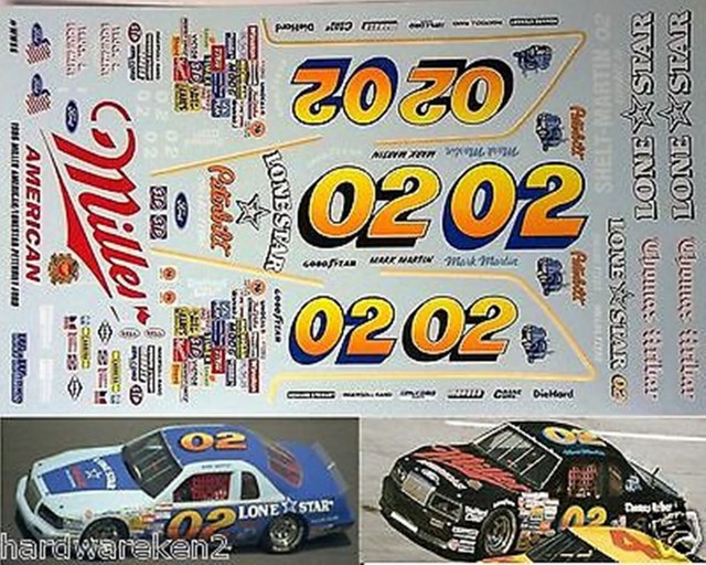NASCAR Decal # 02 Miller - Thomas Hribar 1986 Thunderbird Mark Martin ...