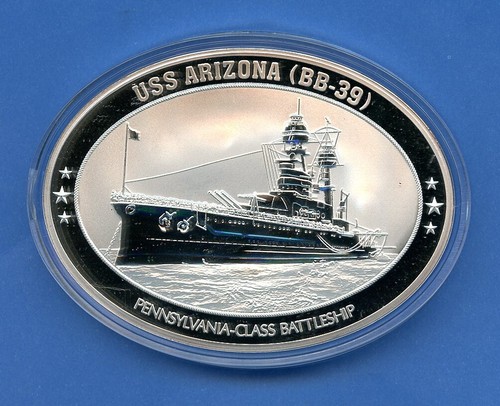 USS Arizona Pearl Harbor Battleship Row 3 1/2" Proof Medal in Capsule w ...