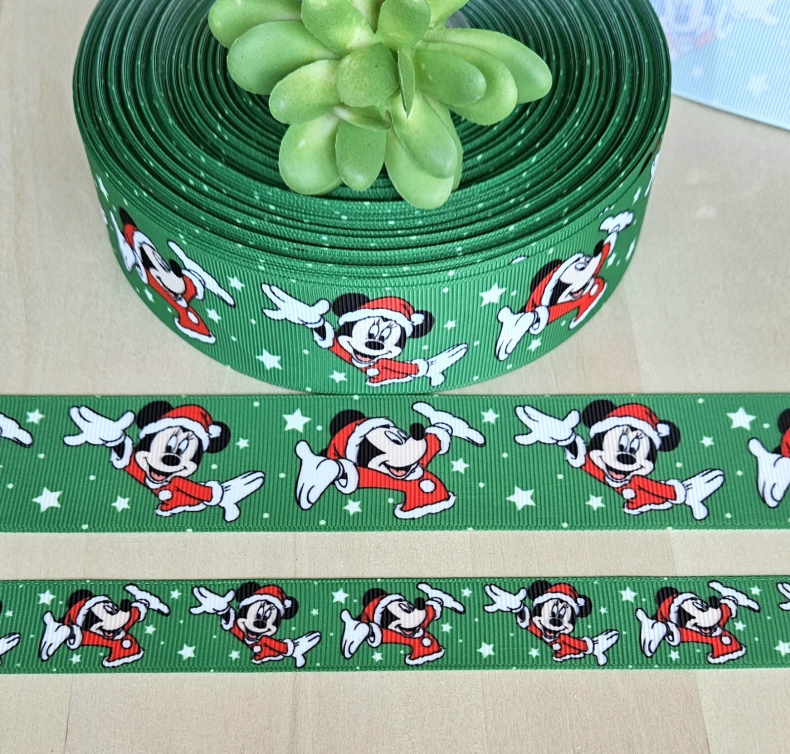 7/8 & 1.5" (1 YD) Mickey Mouse Christmas Grosgrain Ribbon Disney Santa ...