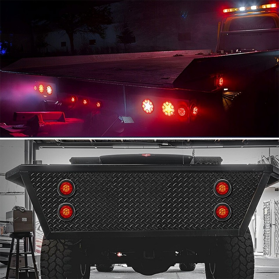 2X Red/Amber 16 LED Round 4" Truck Trailer RV Stop Brake Turn Signal ...