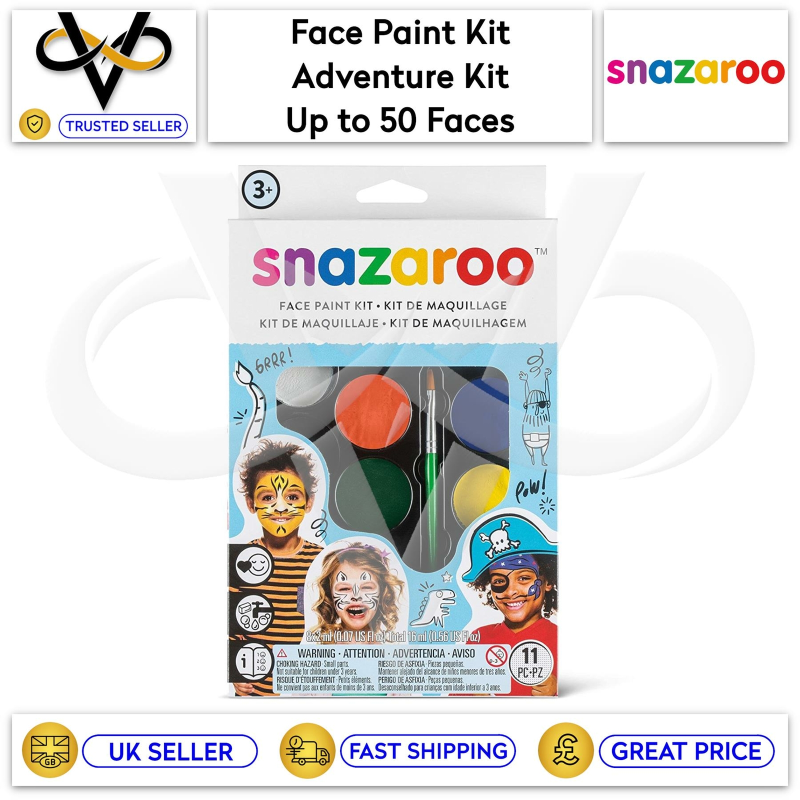 Snazaroo Children's Face Paint Make Up Kits Adventure Kit Up to 50 ...