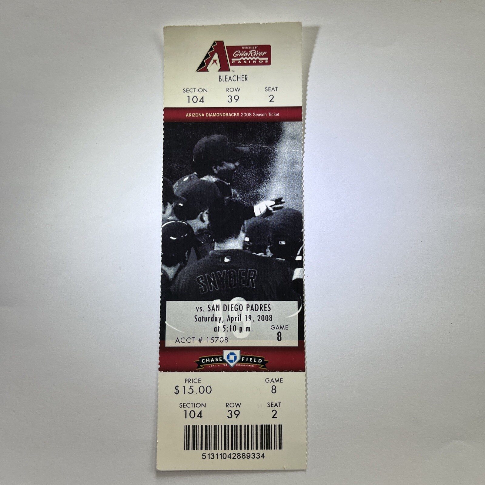 2008 Arizona Diamondbacks v San Diego Padres Full Ticket WP: Juan Cruz ...