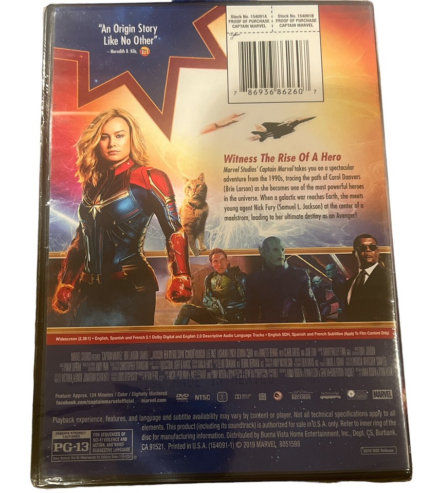CAPTAIN MARVEL (DVD) Brie Larson Samuel L. Jackson Ben Mendelsohn ...