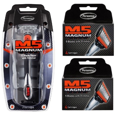 Personna M5 Magnum 5 Razor + 8 M5 Magnum Blade Cartridges + Eyebrow ...