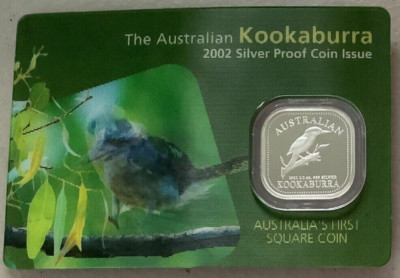2002 Perth Mint 50c Square Kookaburra 1/2oz Silver Proof Coin - Carded ...