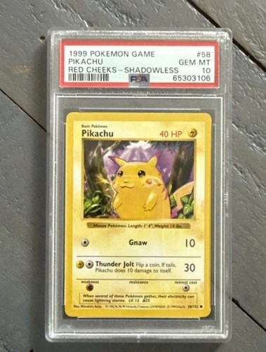 1999 Pokémon Base Set Red Cheeks Pikachu Shadowless #58 Gem Mint PSA 10 ...