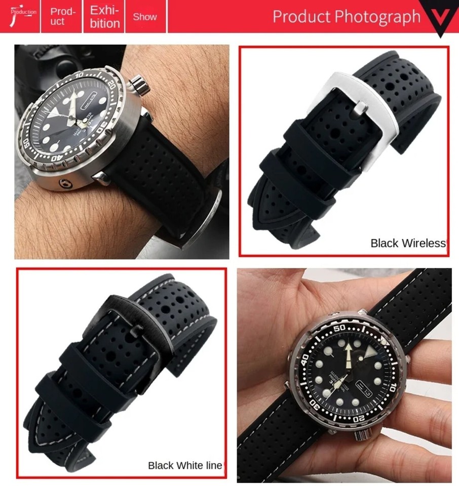 Universal Silicone Watch Band Strap Rubber Waterproof Men's Black 19 ...