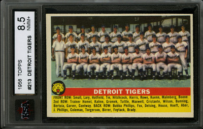 1956 TOPPS BASEBALL~#213~THE DETROIT TIGERS 1955 TEAM CARD~KSA 8.5 NM ...