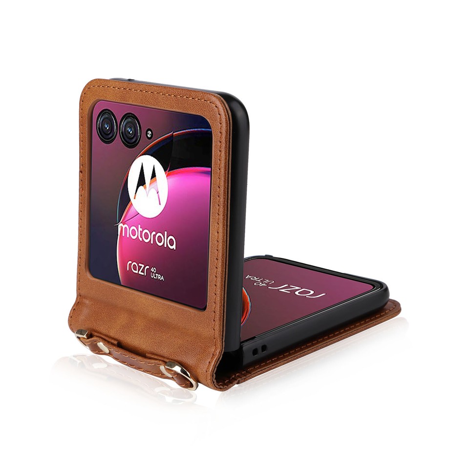 For Motorola Razr/Razr+ 2024 Luxury Leather Card Wallet Crossbody Strap ...
