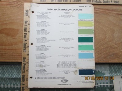 1956 nash-hudson Color Chip Paint Brochure Chart by Du Pont | eBay