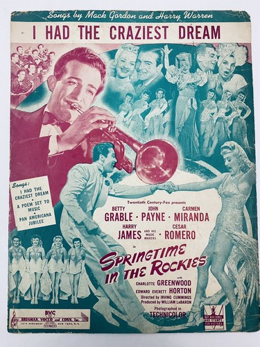 1942 WW2 I had the Craziest Dream Sheet MusicGordon Warren Betty Grable ...