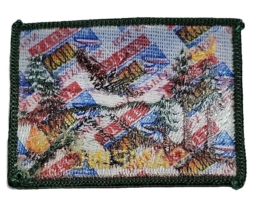 Vintage 1980s 90s camping scouts nature patch woods fire tent trees ...