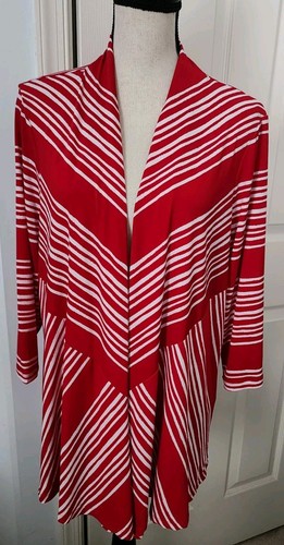 Susan Graver Liquid Size Large Red Stripe Open Front Cardigan Jacket 3/ ...