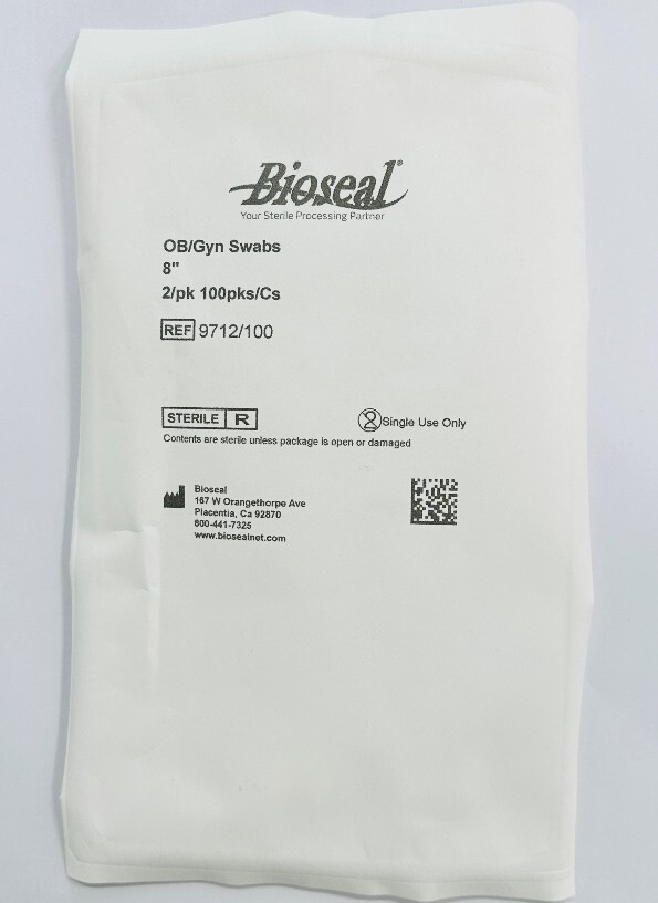 *100-Packs* Bioseal OB/Gyn Extra Absorbent 8" Swabs White Sterile 9712/ ...