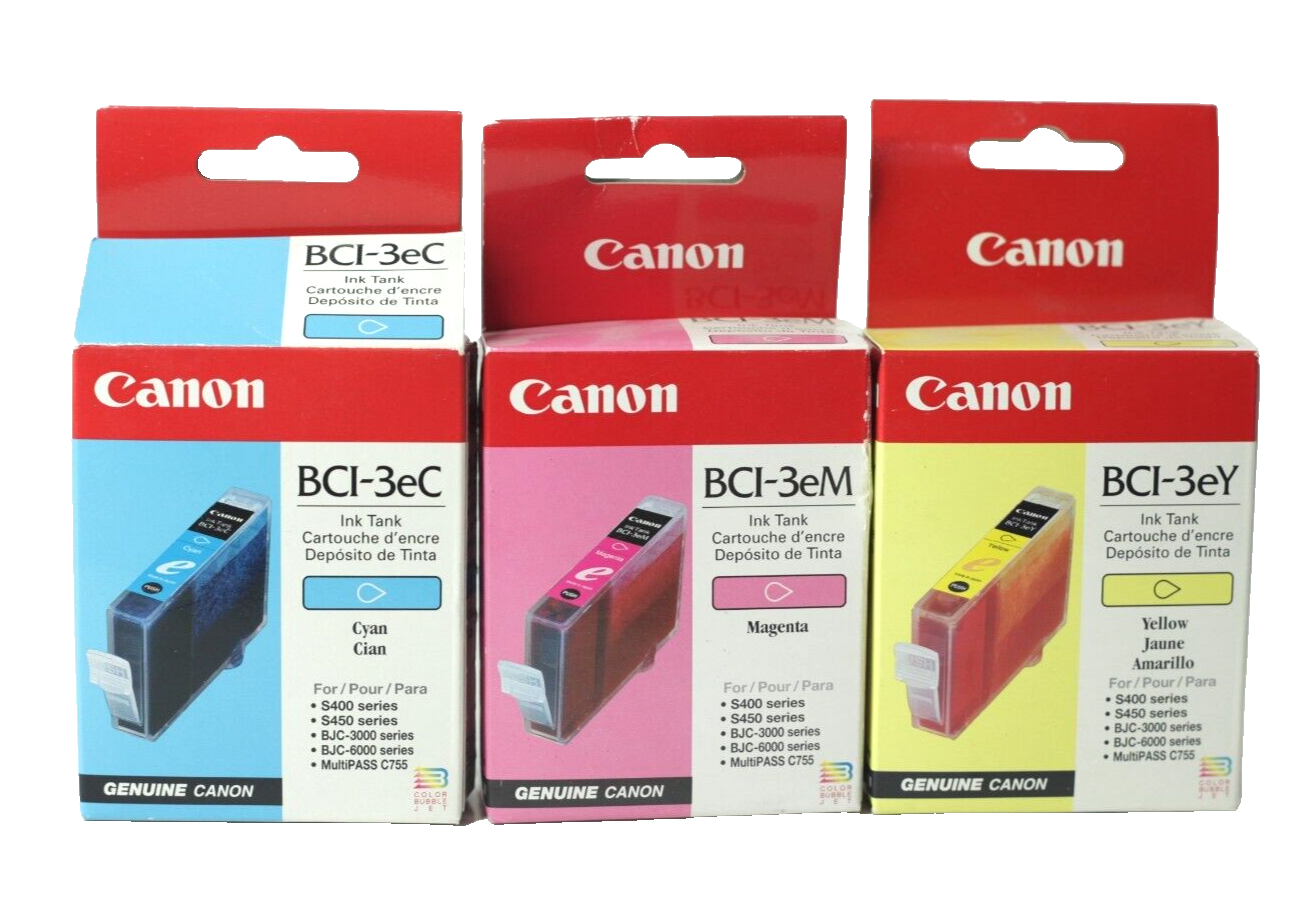 Canon Genuine Mixed Lot 3e Ink cartridges BCI-3eC, BCI-3eM, BCI-3eY NIB ...