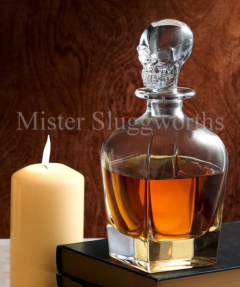Godinger Vodka Whiskey Clear Crystal Skull Bottle Decanter Halloween ...