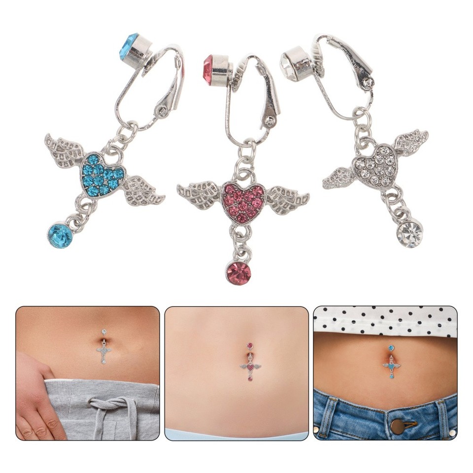 3 Pcs Belly Button Clamp Fake Piercings Barbell Rings Jewelry ...