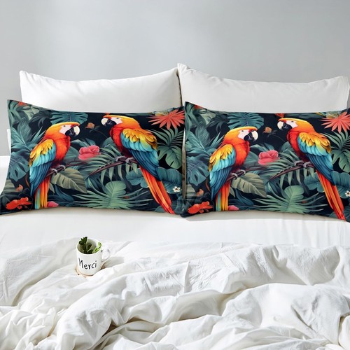Tropical Birds Bed Sheet Queen Set,Jungle Parrot Bird Wild Animal ...