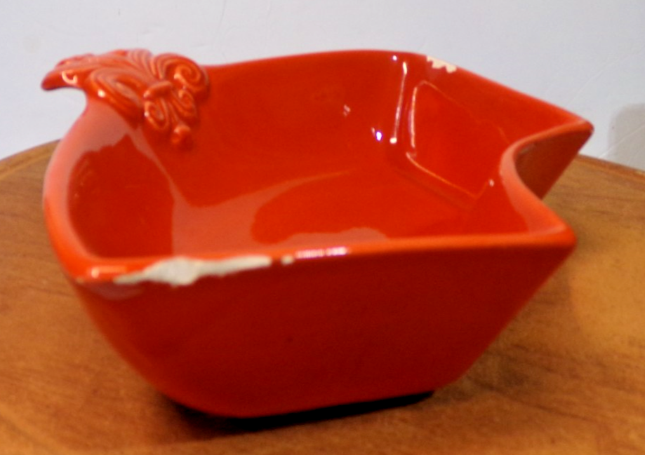 Vintage CALIFORNIA POTTERY Lazy Susan RELISH TRAY Gold & Orange with ...