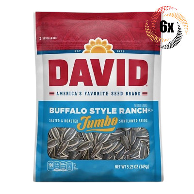 6x Bags David Jumbo Buffalo Style Ranch Sunflower Seeds | 5.25oz ...