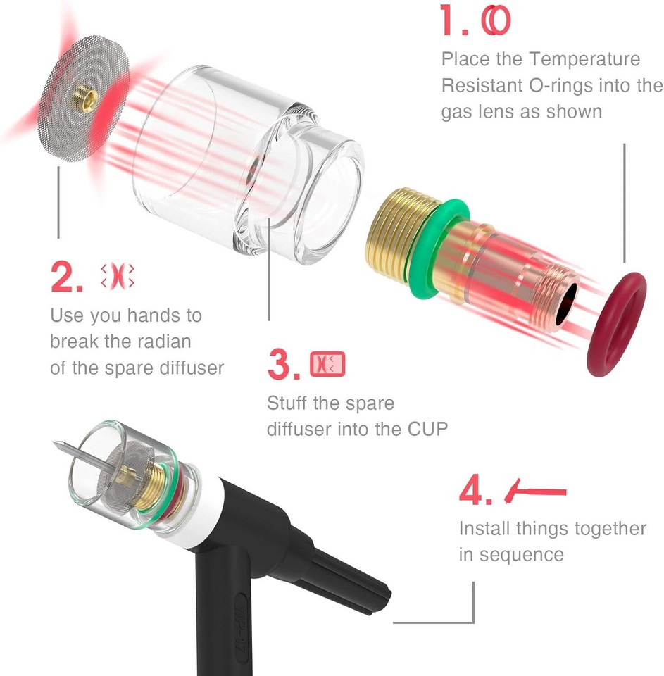 71Pcs TIG Welding Torch Stubby Gas Lens #12 Pyrex Glass Cup Kit For WP ...