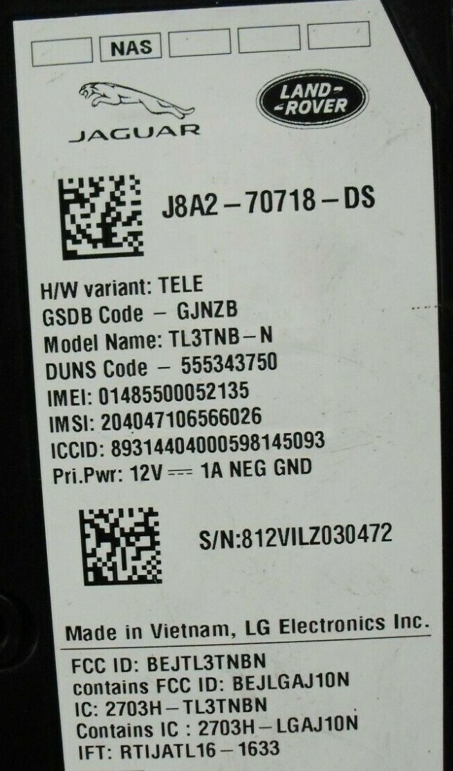 2018-2019 LAND ROVER DISCOVERY TELEMATICS CONTROL UNIT #J8A2-70718-DS ...
