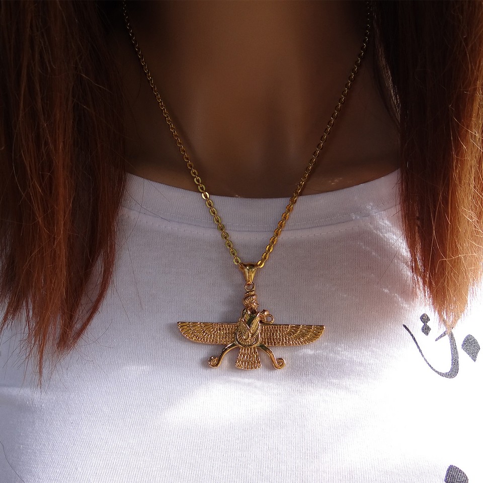 Gold Pt Double sided Farvahar Faravahar Necklace Chain Persian Farohar ...