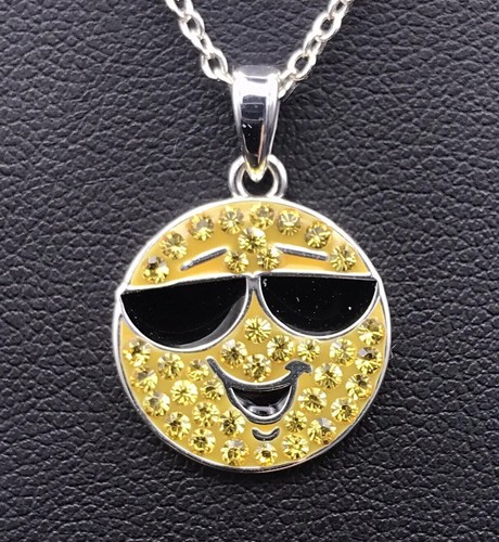 Crystalogy Emoji Necklace Smile Face Cool Sunglasses Chill Fine Silverplated | eBay