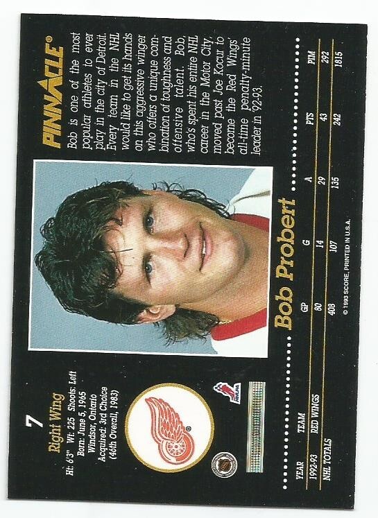 BOB PROBERT 1993-94 PINNACLE CARD NEAR MINT CONDITION | eBay
