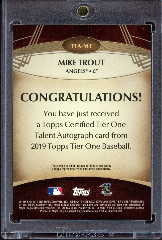 MIKE TROUT 2019 Topps Tier One Talent Autographs Silver Ink #TTAMT AUTO ...