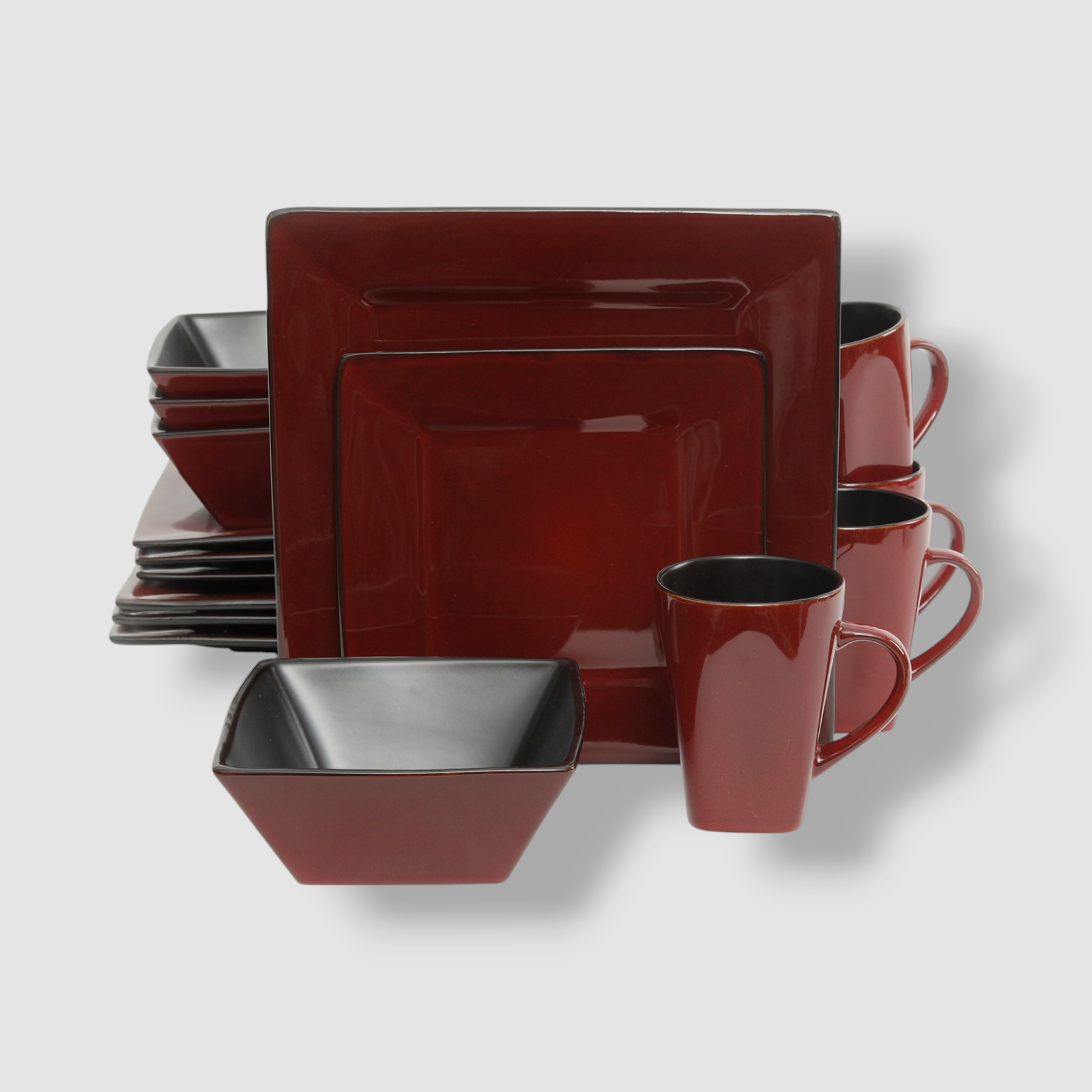Gibson Elite Red 16-Piece Kiesling Square Dinnerware Set | eBay