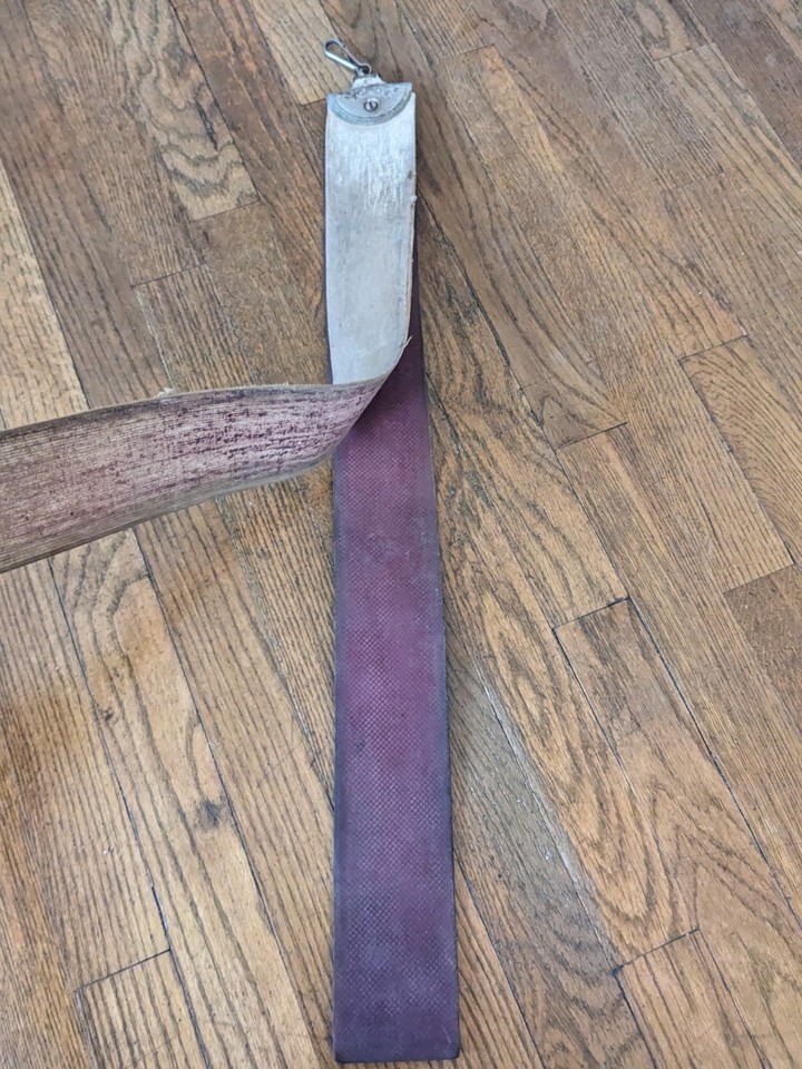 Vintage 24" Heavy Leather RUSSIA CCCP SHELL Thick Canvas Barber RAZOR ...