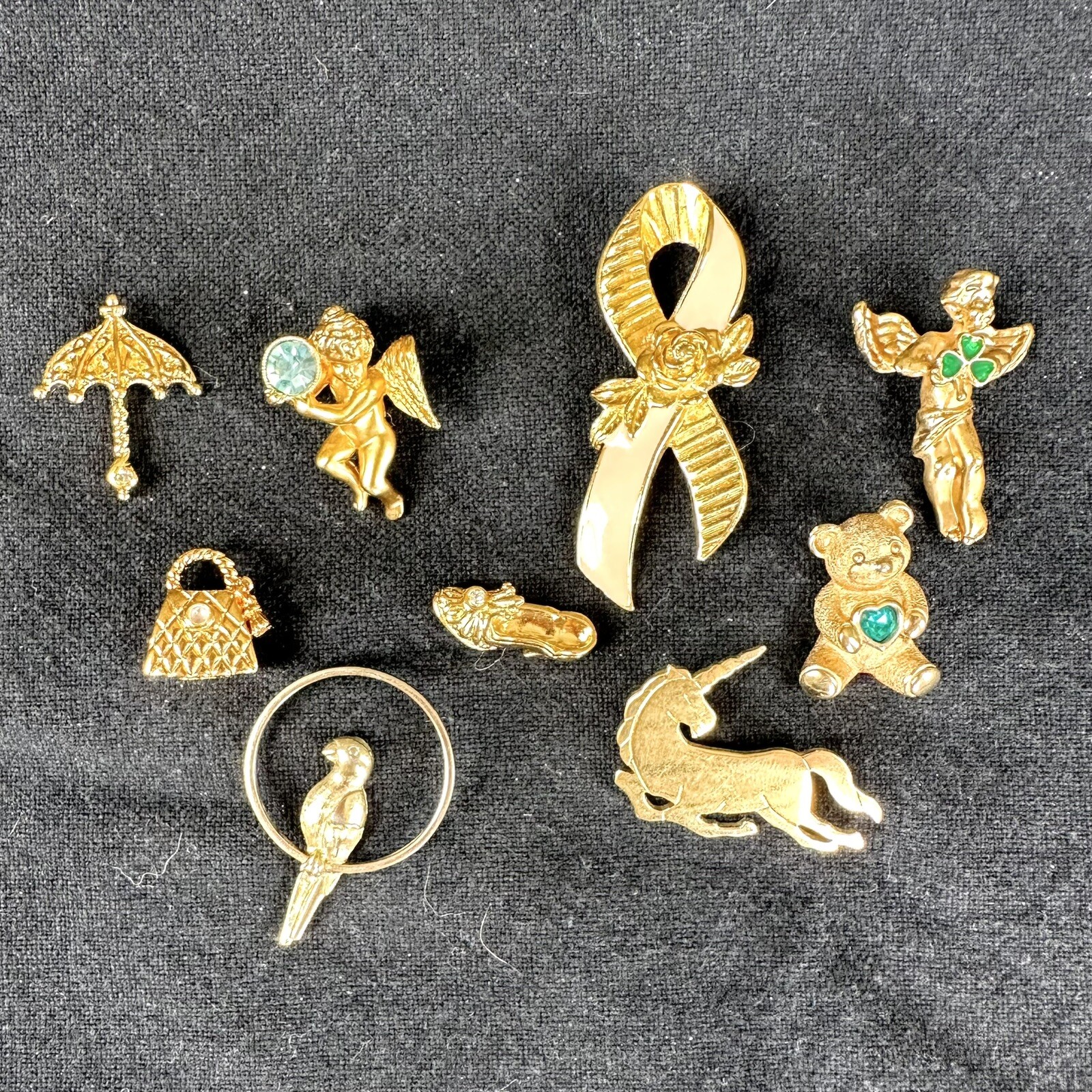 Vintage Avon Pin Lot Of 9 Gold Tone - Unicorn, Parrot… - Gem