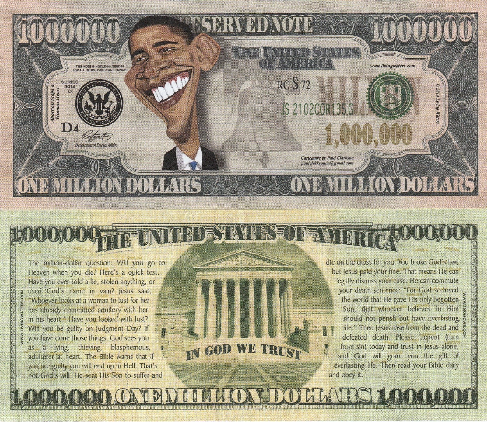 Set of 25 Celebrity Caricature Million Dollar Gospel Tract Funny Money ...