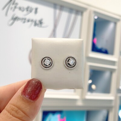 New 100% Authentic 925 Sparkling Double Halo Stud Earrings #299411C01 ...