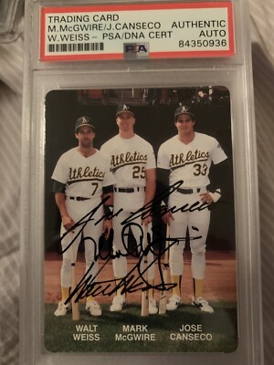 1989 Mother's Cookies MARK MCGWIRE JOSE CANSECO WEISS Signed Card PSA ...