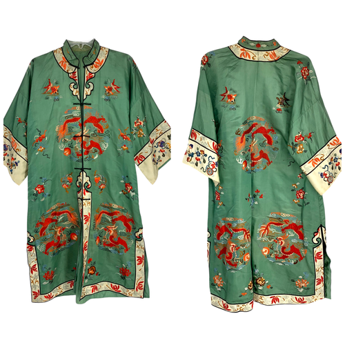 True Vintage Antique Chinese Dragon Embroidered Silk Robe Knot Closure ...
