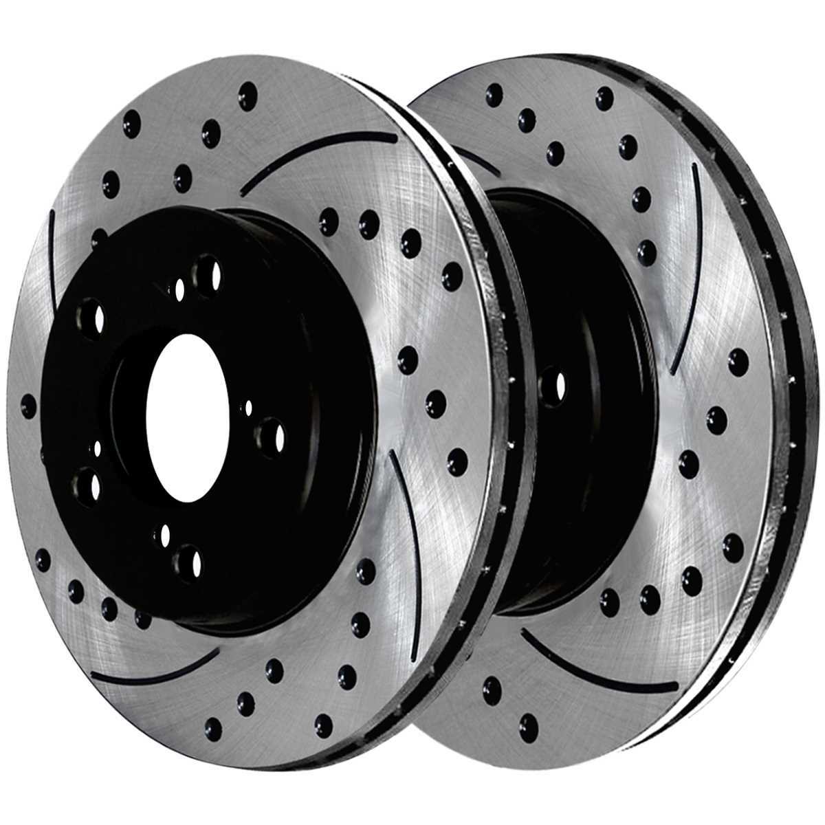 Front Drilled Slotted Brake Rotors Black & Pads for Honda Pilot Acura ...