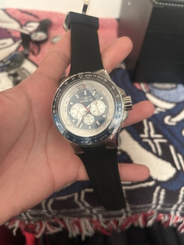 Mens Invicta Aviator Stainless Steel Quartz Watch 32916 Black Blue ...