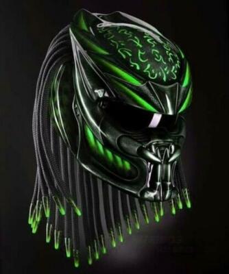 CHOPPER STYLE PREDATOR HELMET CUSTOM GREEN FIRE ( DOT & ECE CERTIFIED ...