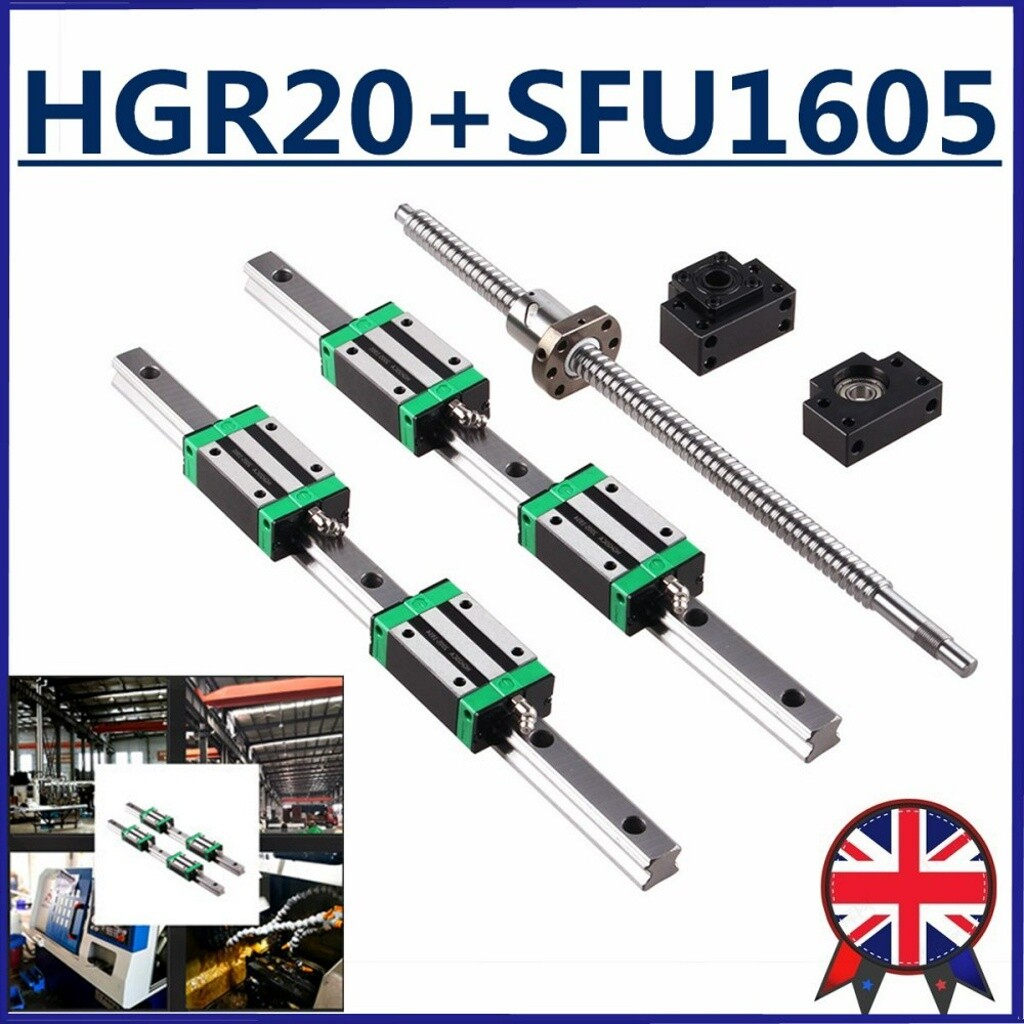 HGR20 Linear Rail Set 2Pcs 200mm-1500mm 4X Blocks BallScrew RM1605 BF12 ...