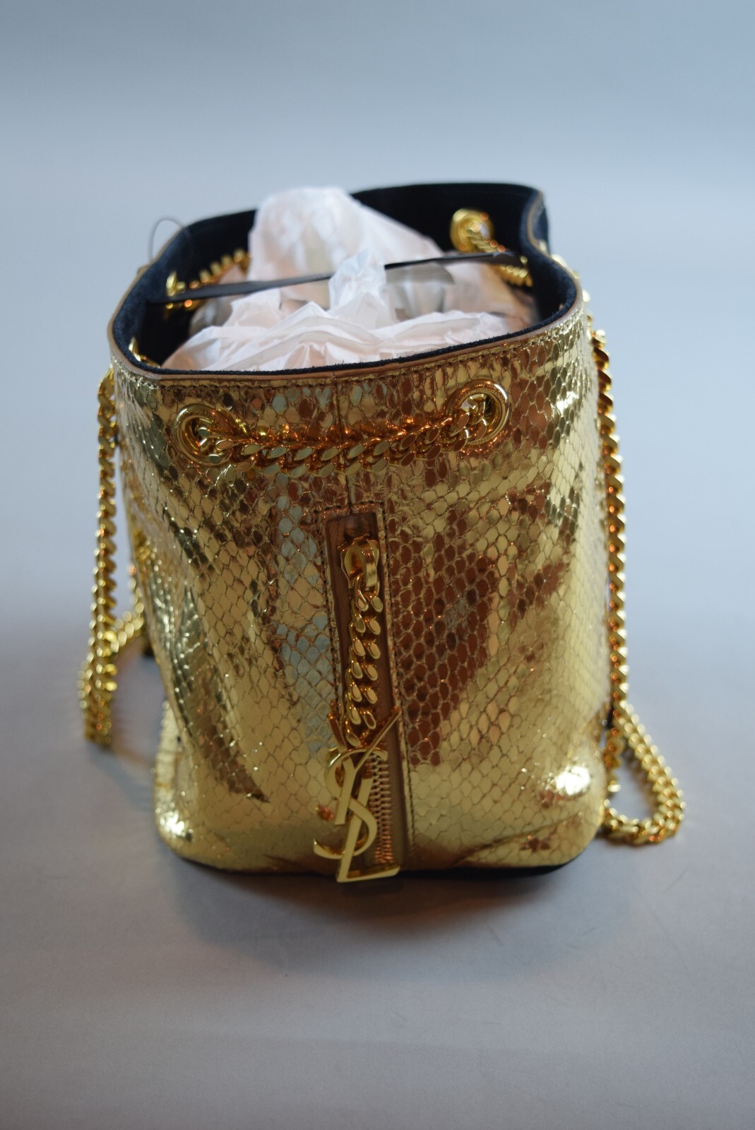 NEW! Authentic YSL Saint Laurent Emmanuelle Python Gold Black Suede ...