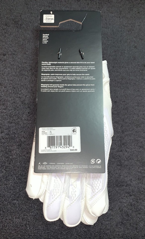 NIKE AIR JORDAN FLY LOCK 2.0 FOOTBALL GLOVES #1011811 102 XL WHITE NWT ...