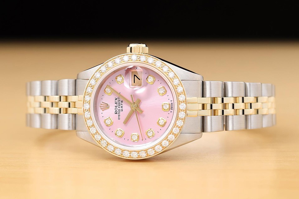 ROLEX LADIES DATE 6917 PINK DIAMOND 14K YELLOW GOLD STAINLESS STEEL 2 ...